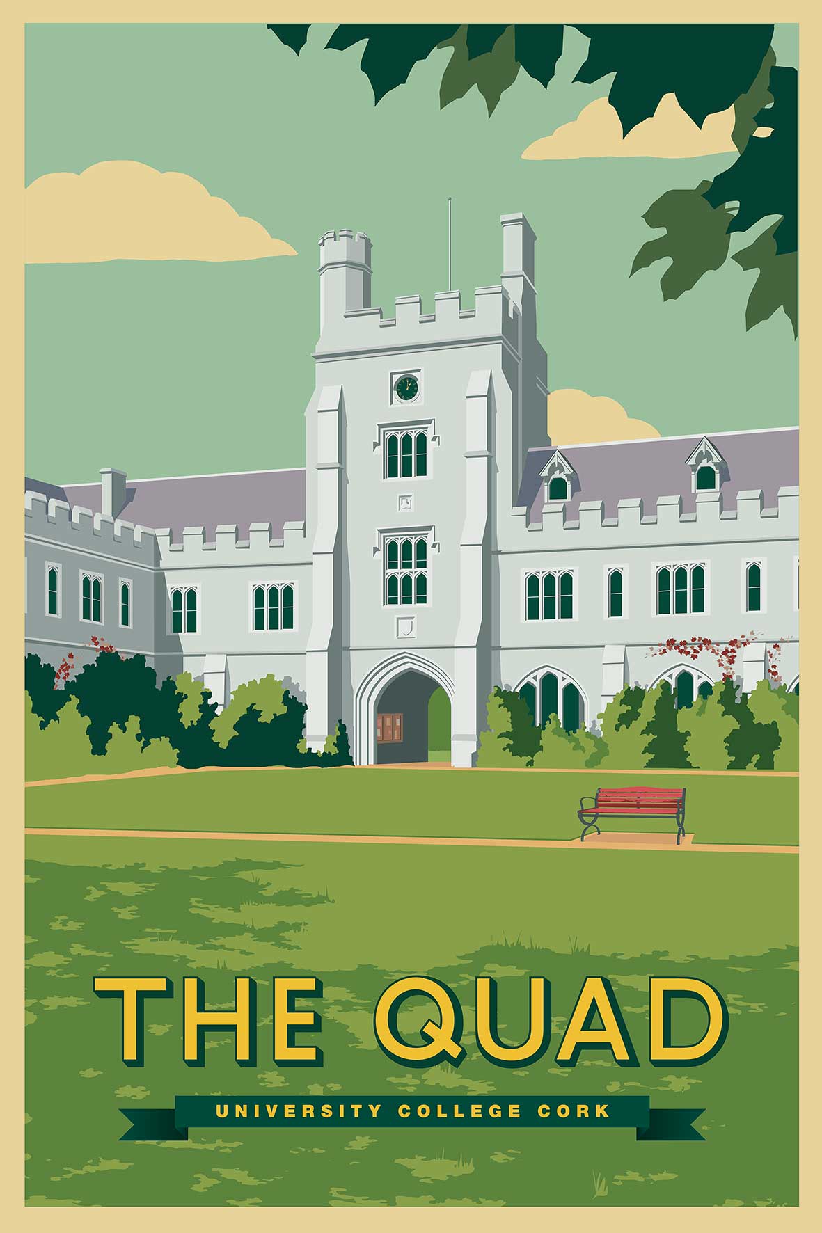 UCC The Quad Retro Travel Poster of Ireland – The Canvas Works